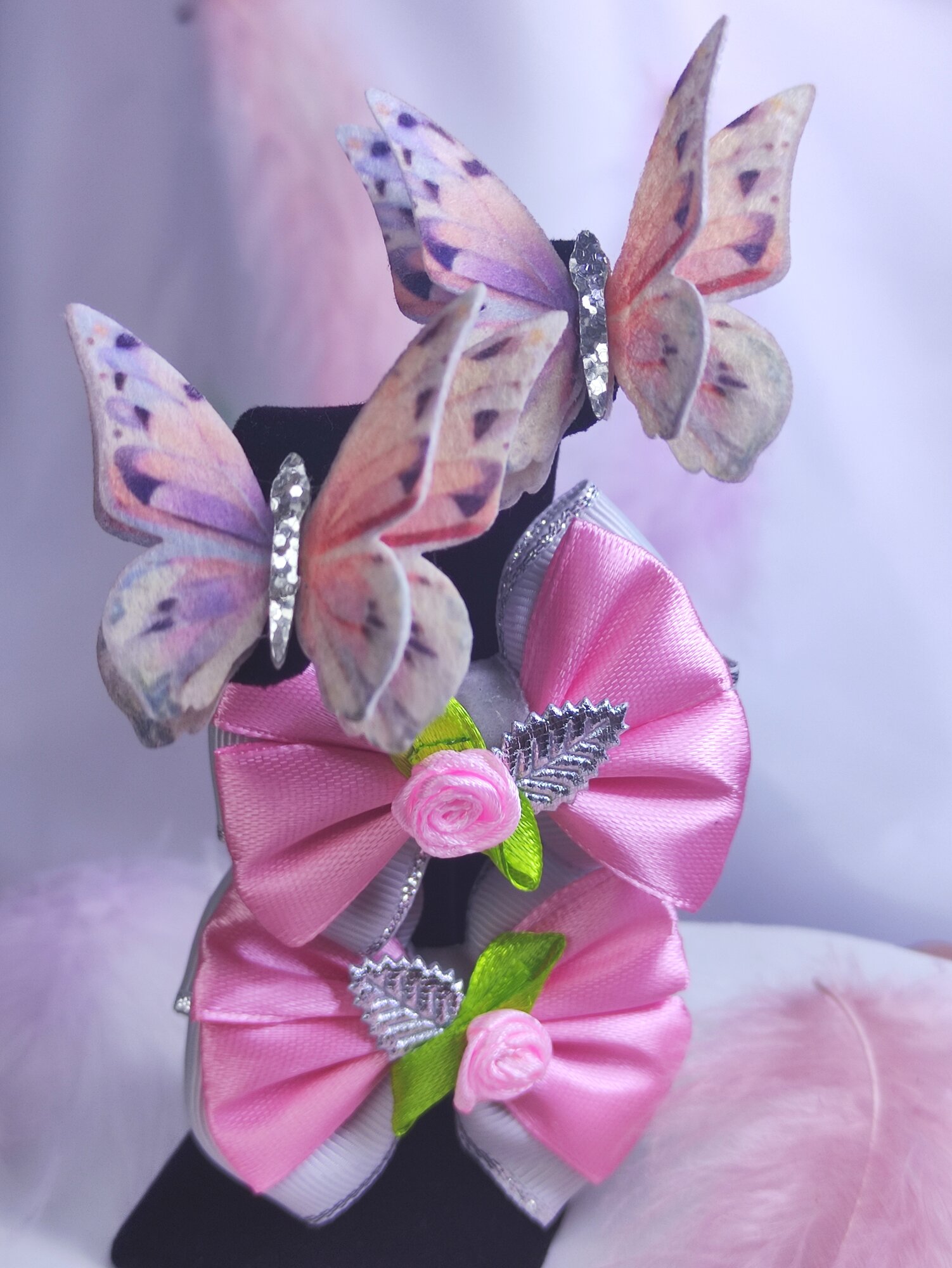 Набор бантов для волос "Бабочка", розовый