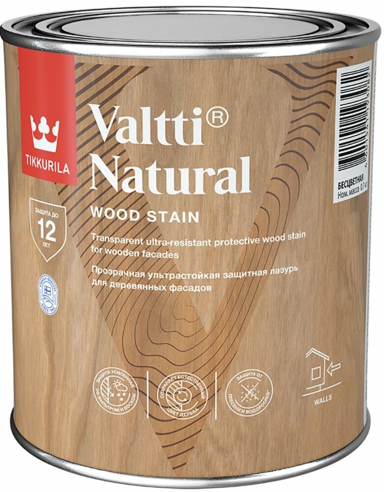 Лазурь Ультрастойкая Tikkurila Natural 9л Полуглянцевая Срок Защиты до 12 лет / Тиккурила Натурал.