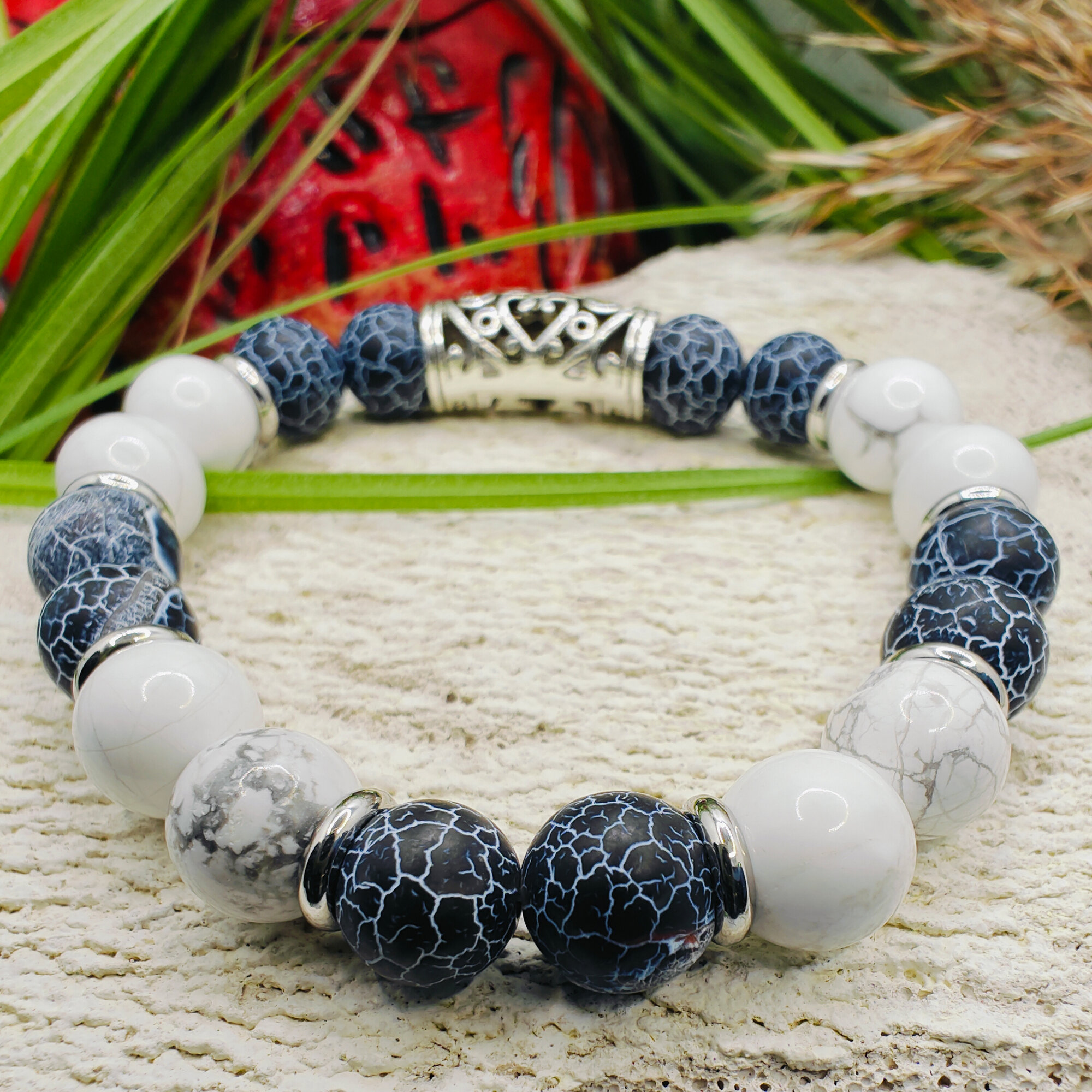 Браслет, агат, кахолонг