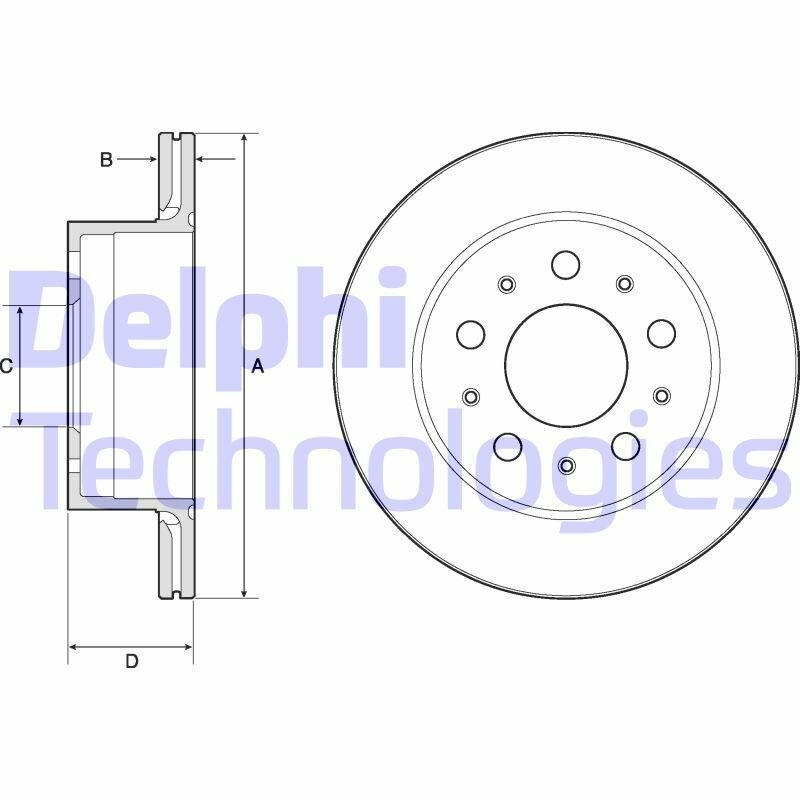 Диск тормозной вентилируемый для автомобиля Fiat, DELPHI BG4796C (2 шт.)