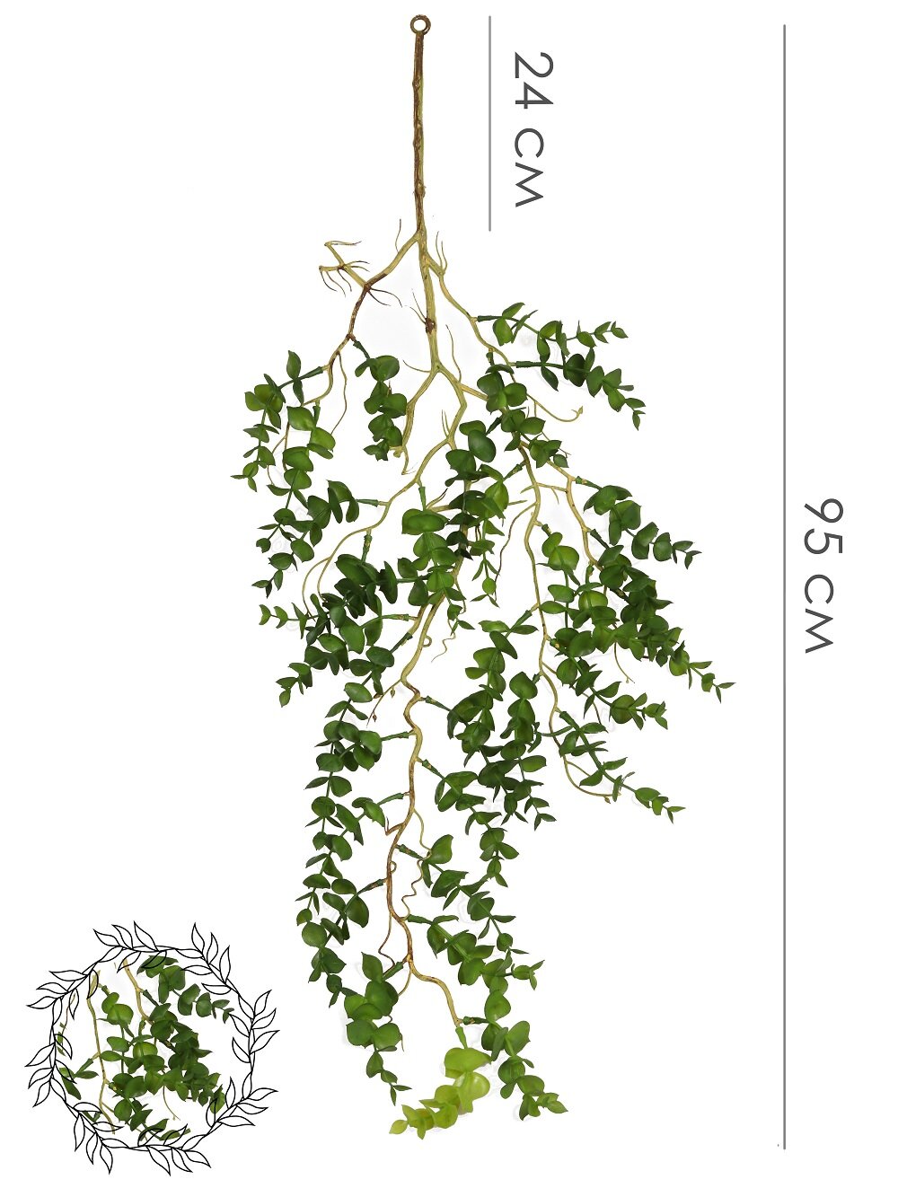 Искусственный свисающий эвкалипт Holodilova, пластик, высота 95см, зеленый