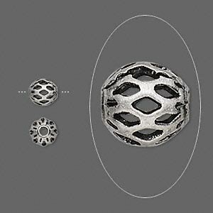 Бусина металлическая, 6мм, резная, базовый материал - латунь, античная посеребренная, 5 шт.