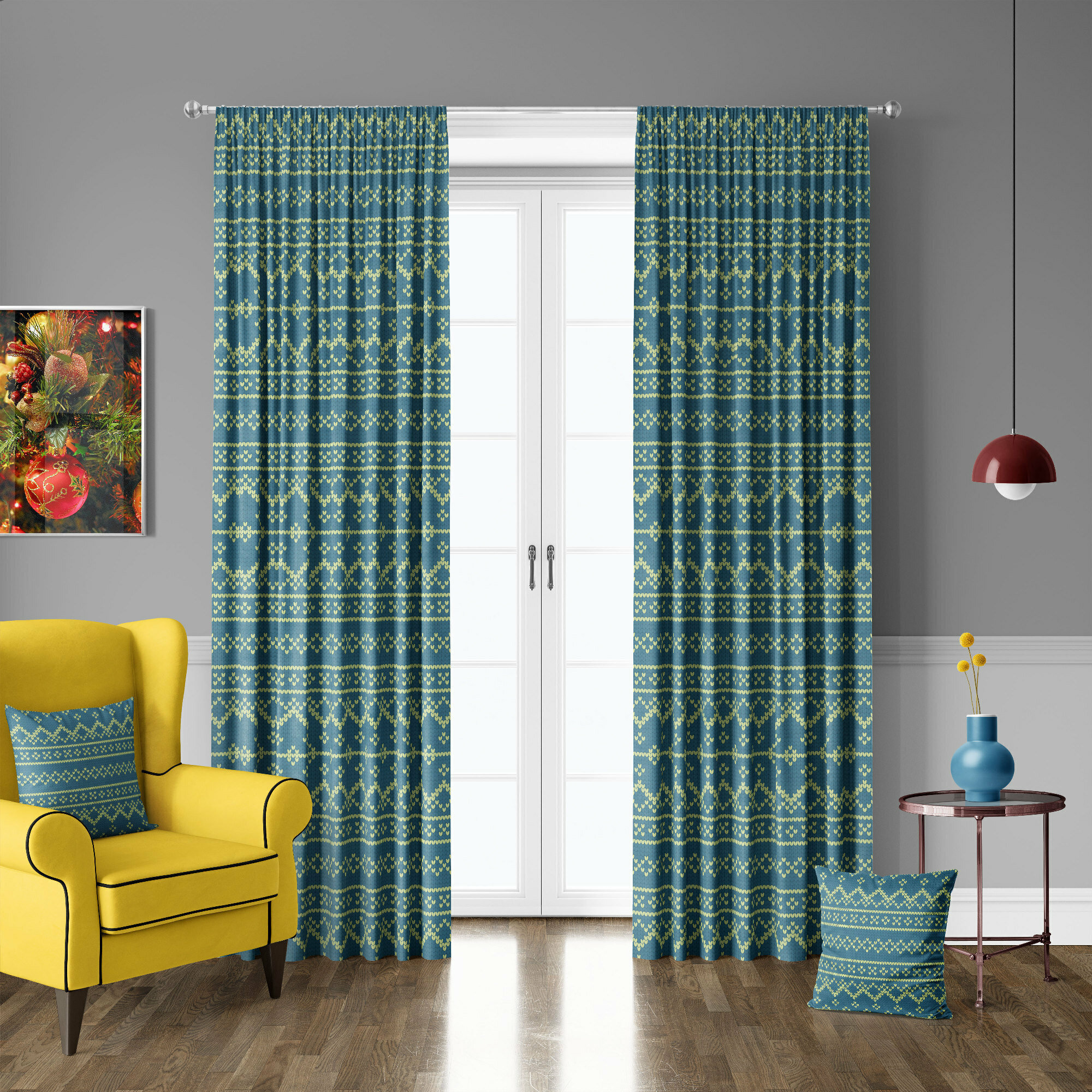 Шторы для комнаты / Новогодние шторы / Фотошторы из ткани габардин 145-260 см 2 шт. /3D шторы / Для гостиной, спальни и кухни