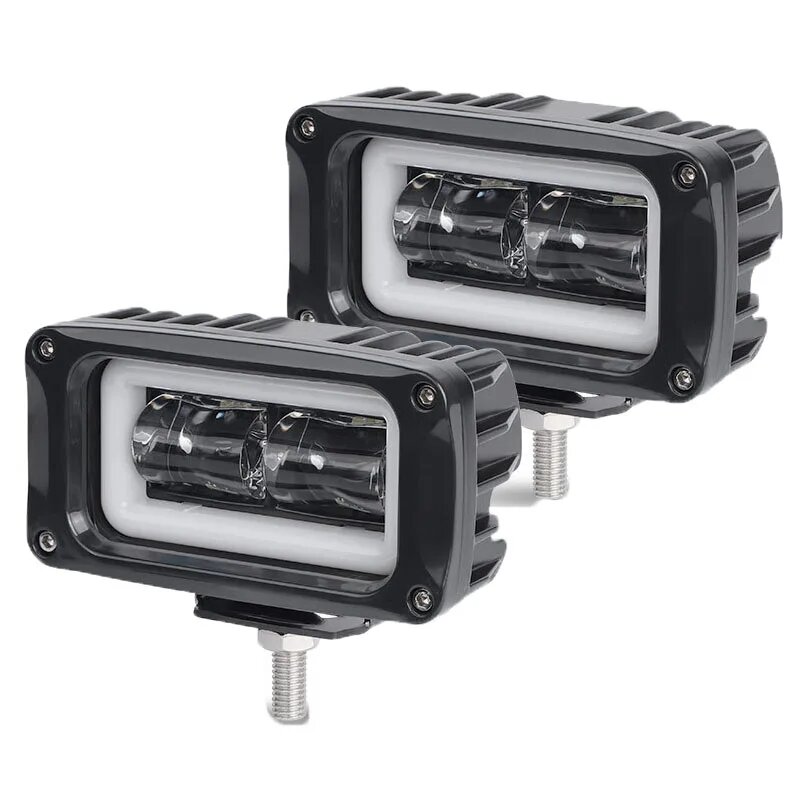 Светодиодные фонари 8D 4 дюйма, дополнительная противотуманная фара для внедорожников, с белыми глазками ангела для Jeep, грузовиков, скутеров, квадроциклов, UTV, УАЗ, внедорожников 2PCS 80W