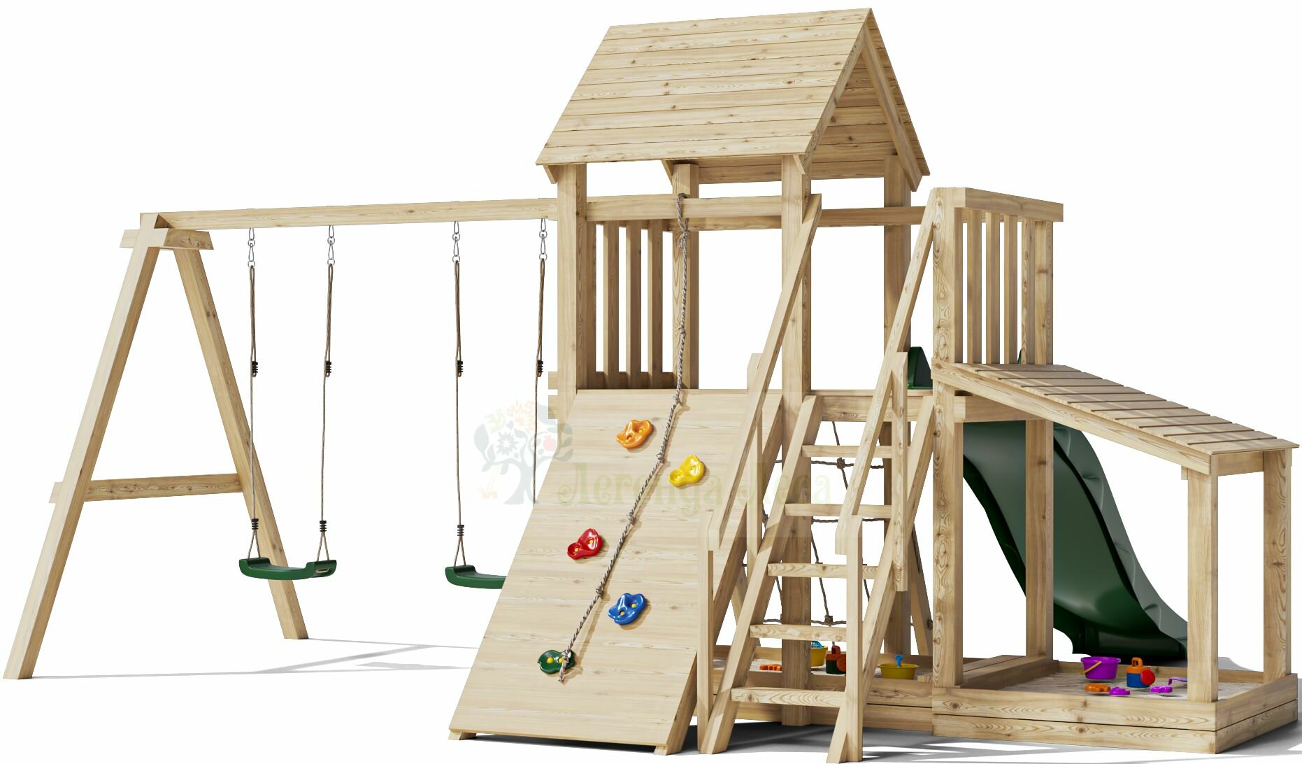 Детская площадка легенда леса удачная 5 с лазелкой, скалодромом, большой песочницей и горкой 2,2м