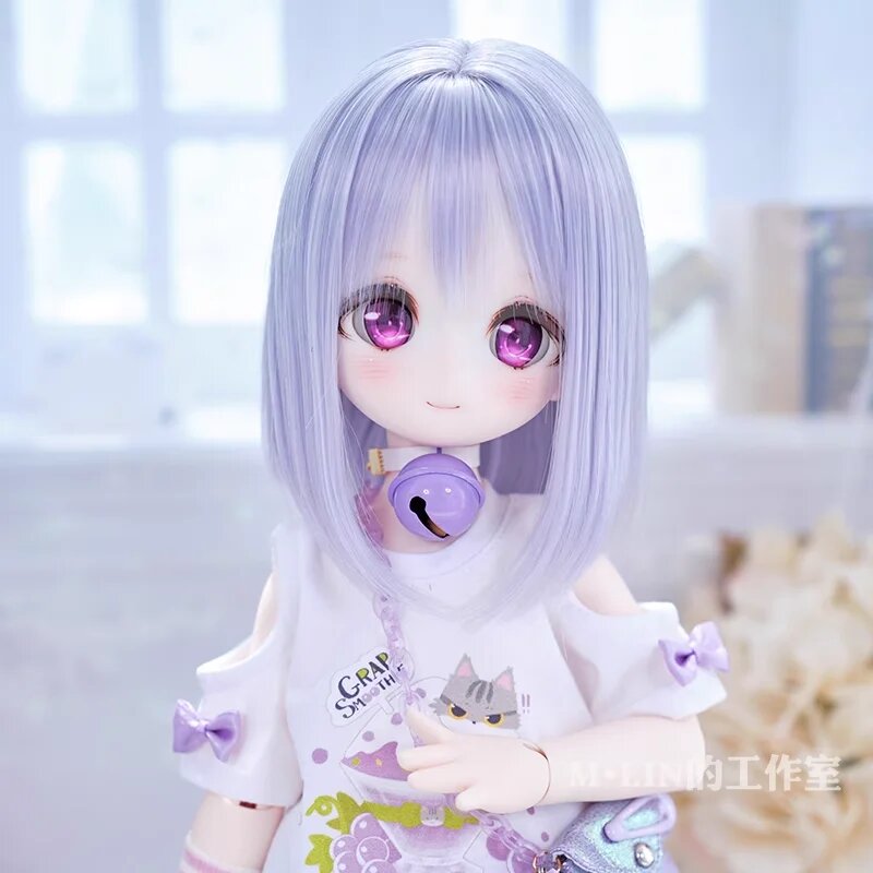 Парики для кукол BJD, высокотемпературные короткие прямые волосы Purple Wig, 1-6(16-17cm)