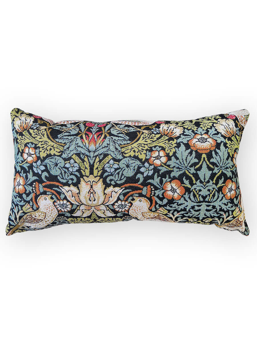 Подушка декоративная для поясницы, из гобелена Земляничный воришка Бирюза 23х45см