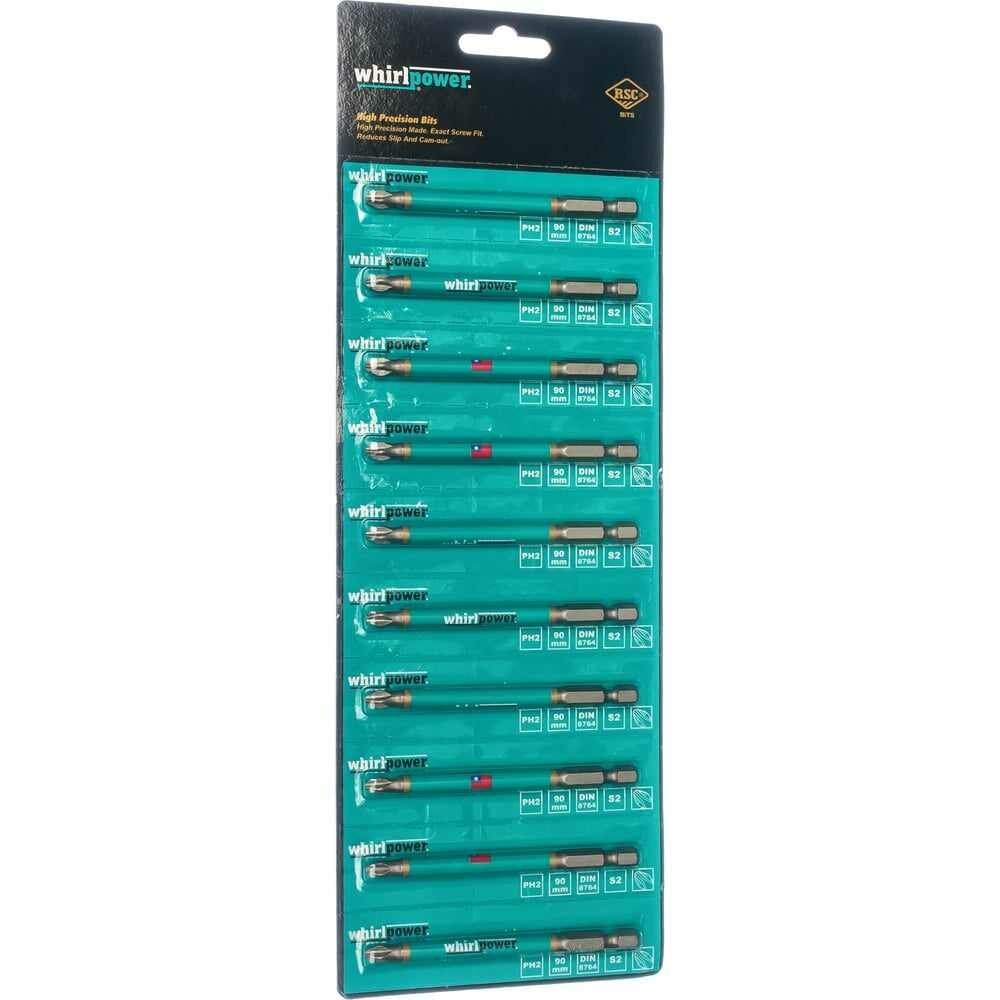 WHIRLPOWER Биты 10 шт. WP, сталь S2, с насечкой, Профи, РН 2x90 мм 57580