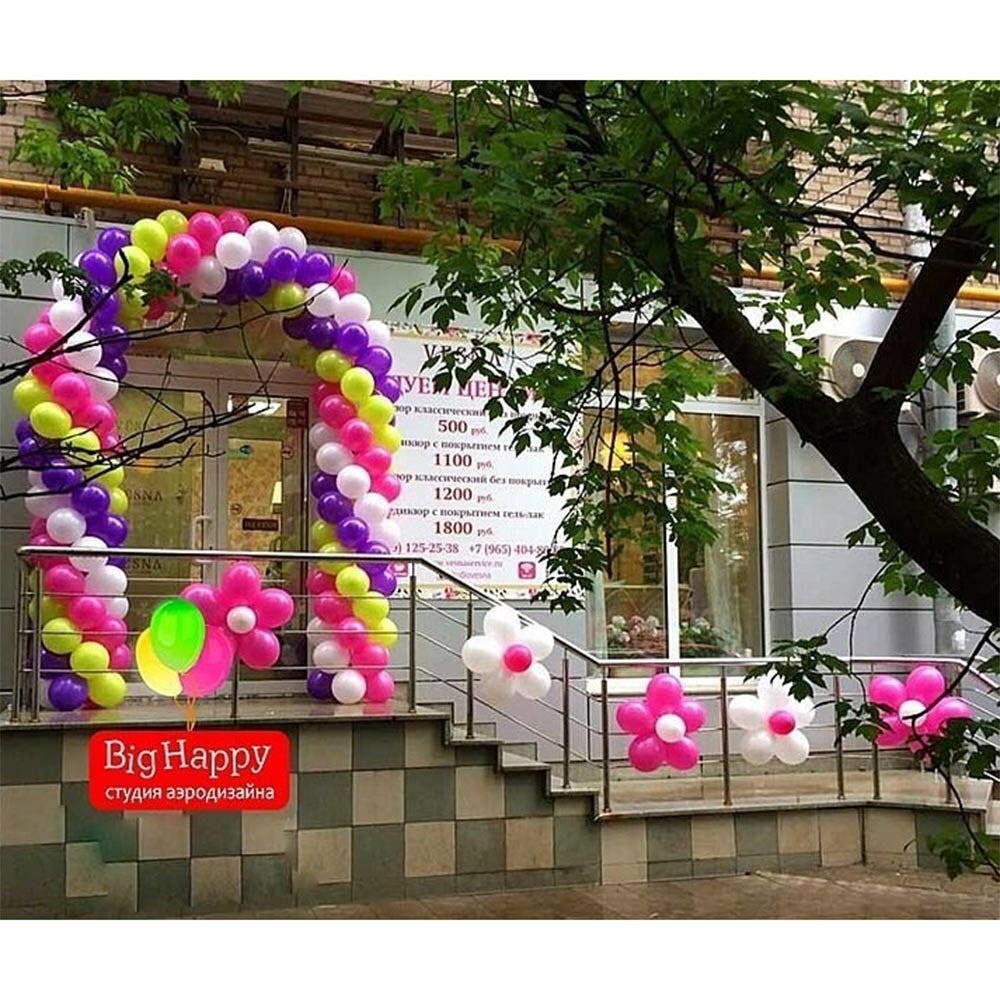 Украшение входной группы шарами: арка и 5 фигур из шаров "Ромашки"