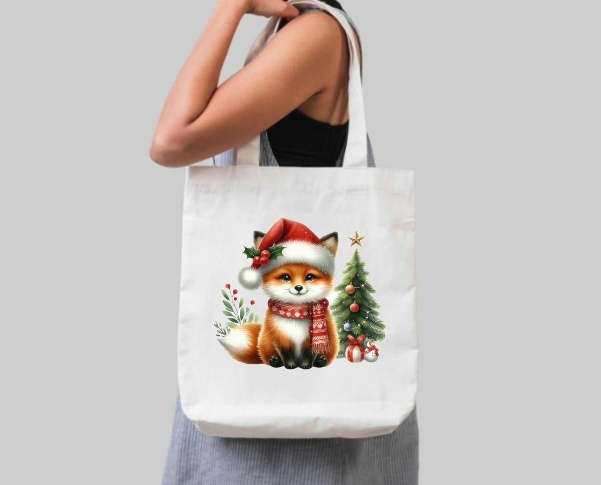 Термотрансфер "Лисенок новогодний" 20х20, наклейка на одежду