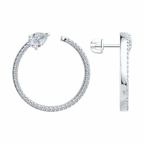 Серьги пусеты, серебро, 925 проба, родирование, фианит