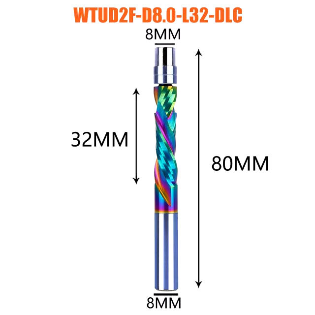 Dreanique обгонная компрессионная фреза по дереву для ручного фрезера с нижним подшипником DLC WTUD2F-D8.0-L32