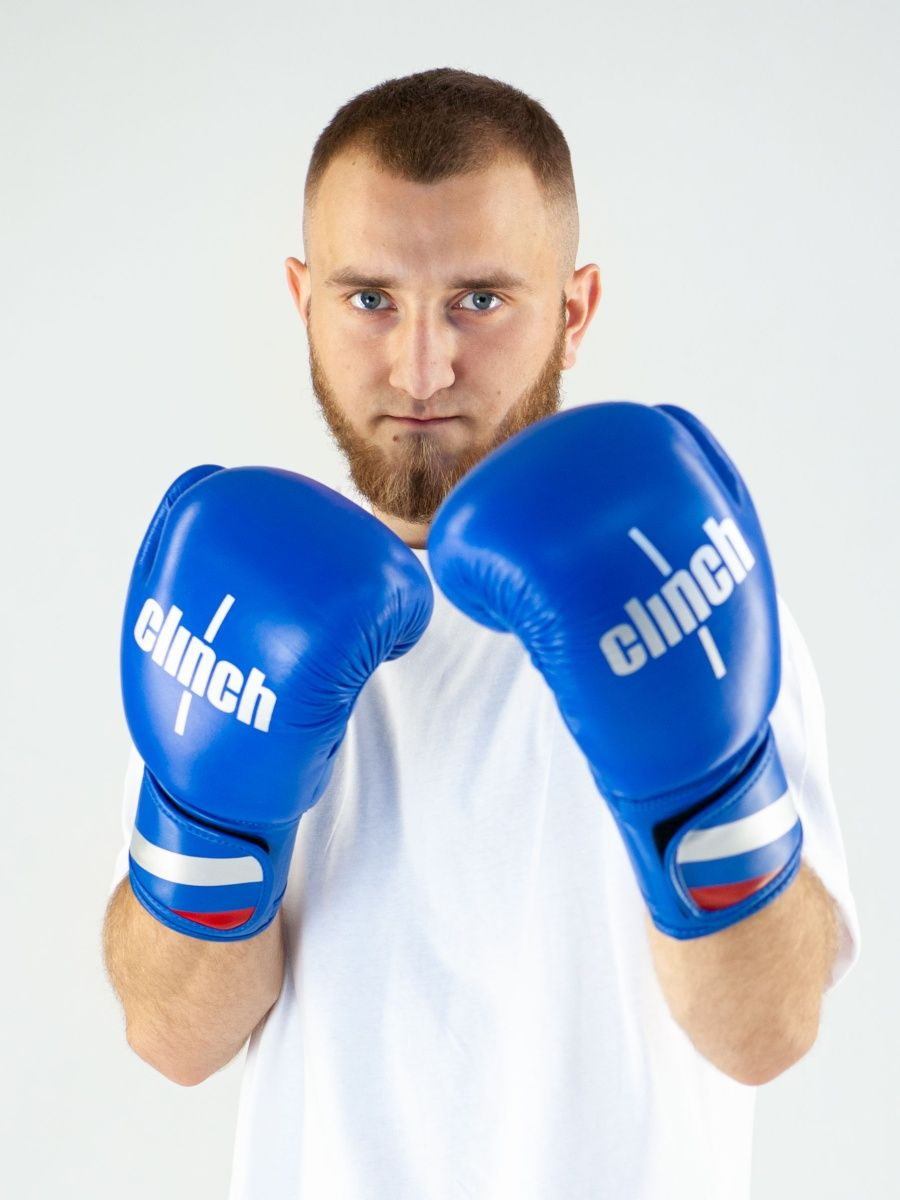 Перчатки боксерские Clinch "Olimp Plus", кожа, синие, 10 унций