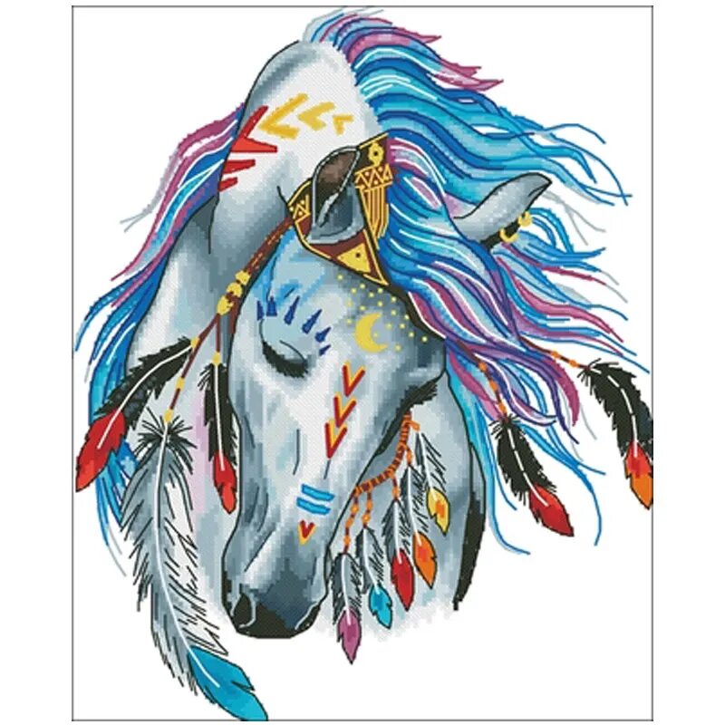 Набор для вышивания крестом Coelho Пернатые лошади 14CT, белый canvas