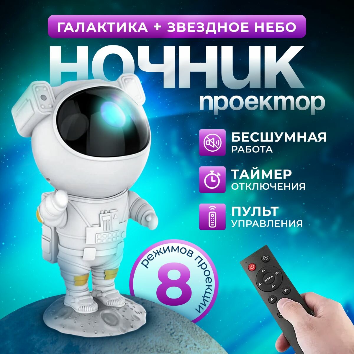 Проектор звездного неба, ночник космонавт. Полный комплект