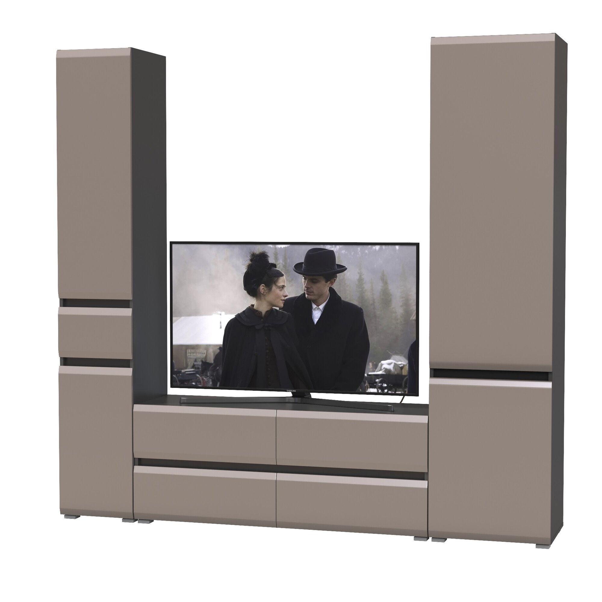 Гостиная Моби Сидней № 22, цвет антрацит/МДФ веллюто капучино, 214,9х41,3х205,2 см.