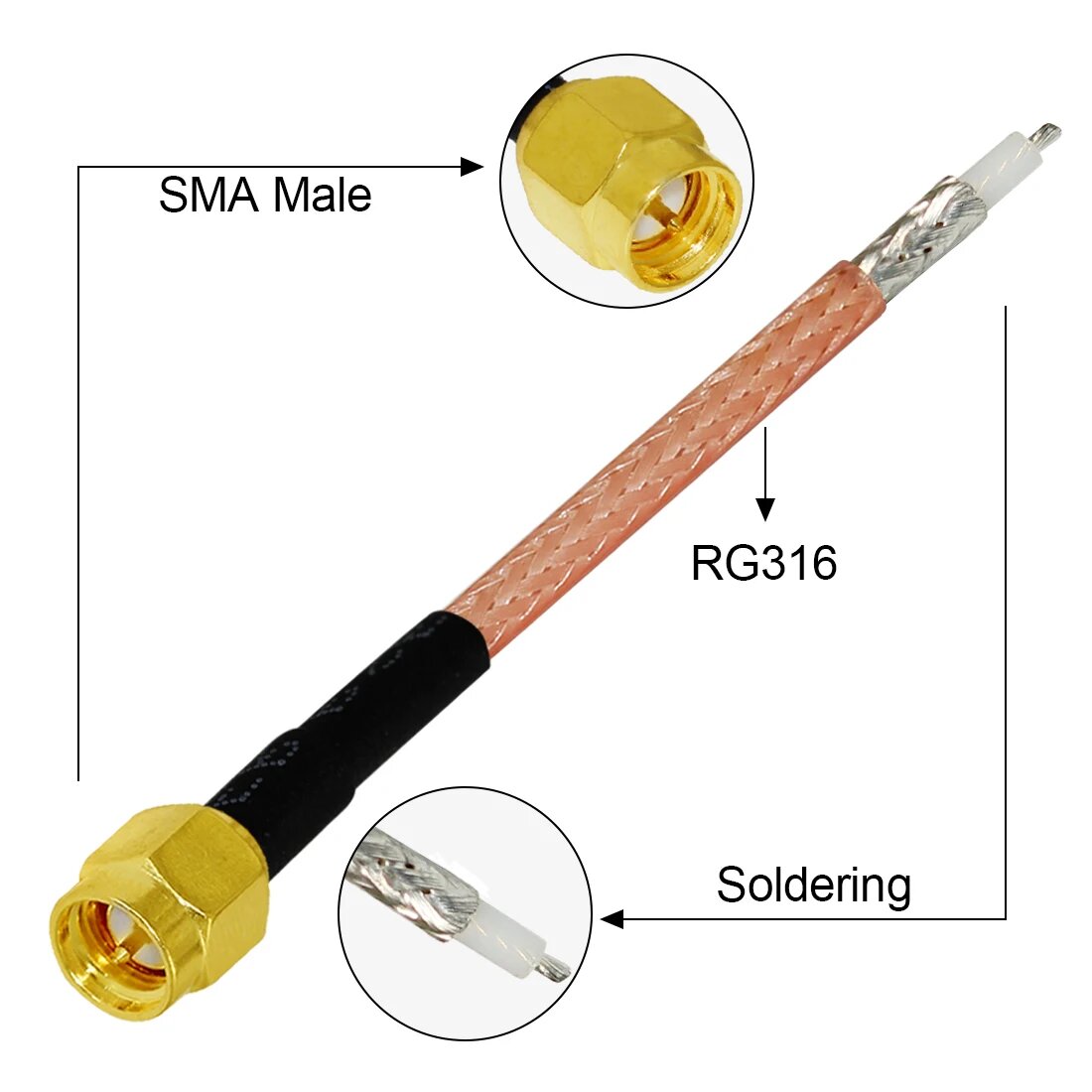 SMA Pigtail Cable DexMRtiC 100cm, SMAJ-solder