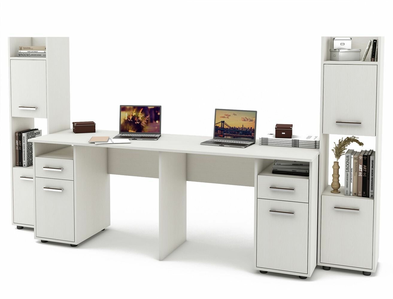 Стол письменный для двоих со стеллажами Остин (Ливерпуль) 17 белый