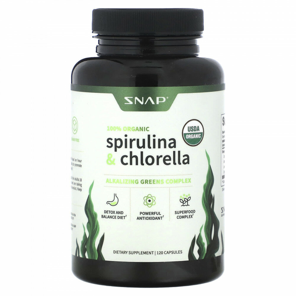 Snap Supplements, Спирулина и хлорелла, 120 капсул