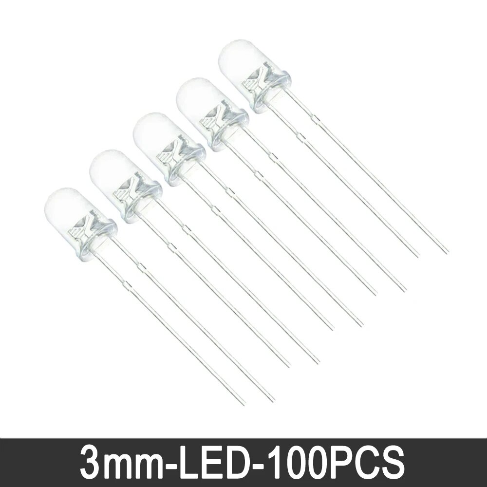 Светодиоды UMProb 3 мм и 5 мм 100 шт. 3mm White