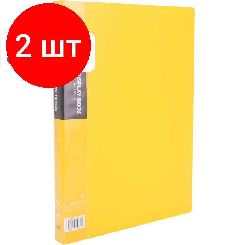 Комплект 2 штук, Папка файловая A4 с 40 файлами РР 0.75 мм, ассорти E5034