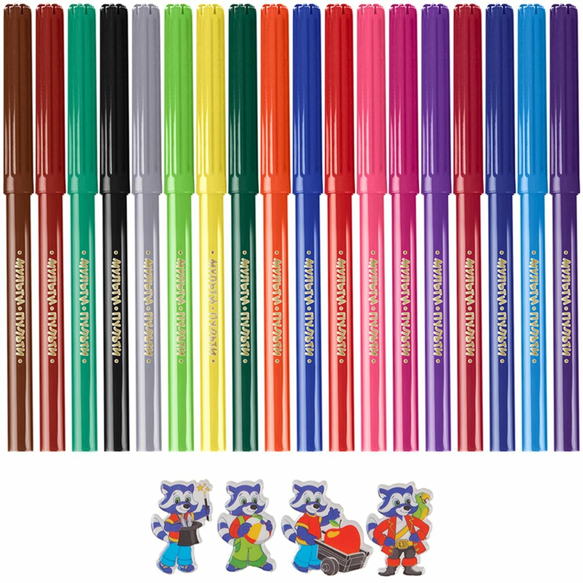 Набор фломастеров 18 цветов Мульти-Пульти "Енот во Франции" (линия 1мм, смываемые) картон. уп. (WP_10718), 12 уп.