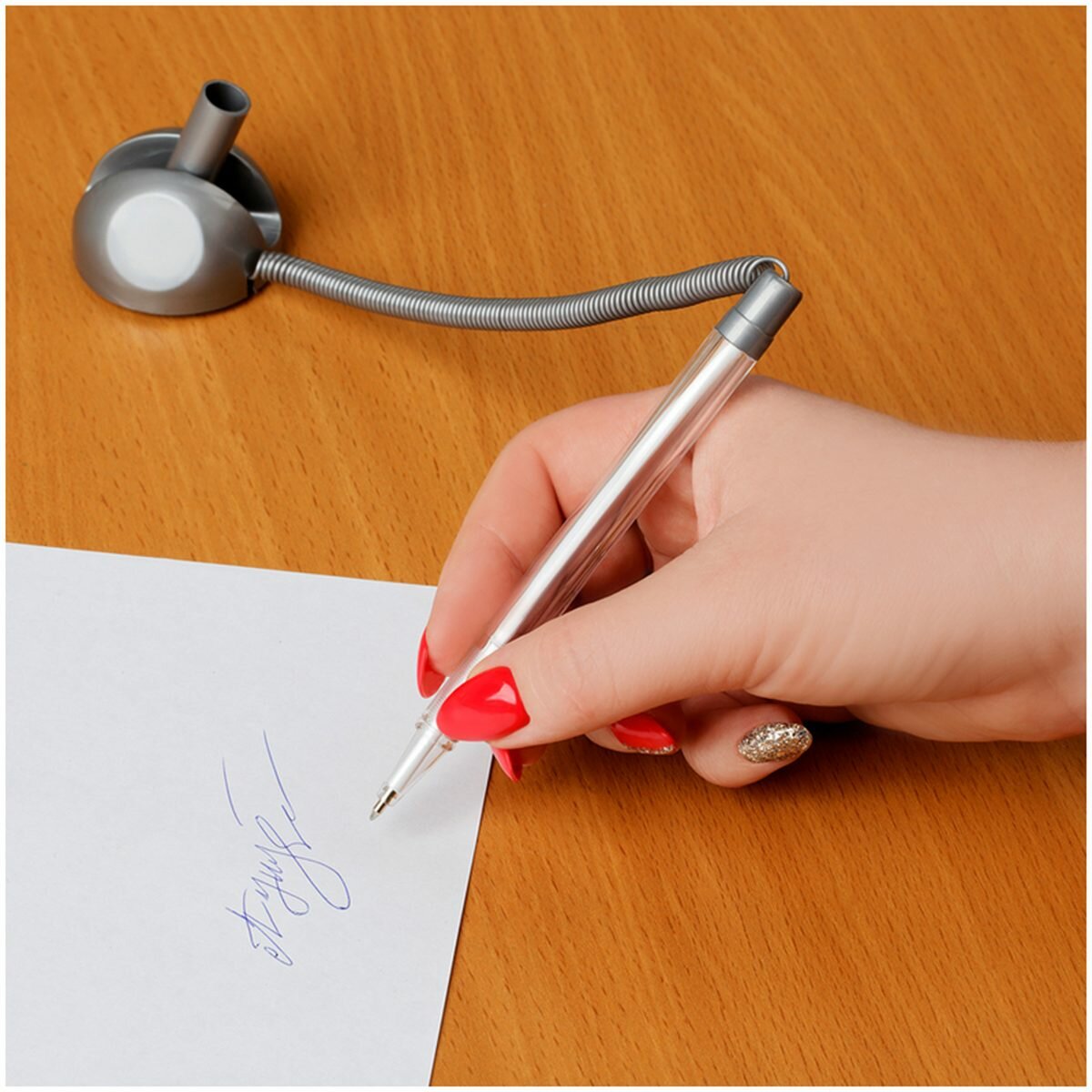 Ручка шариковая настольная OfficeSpace Reception (0.5мм, синяя, серый корпус) (TBgr_16084), 24шт.