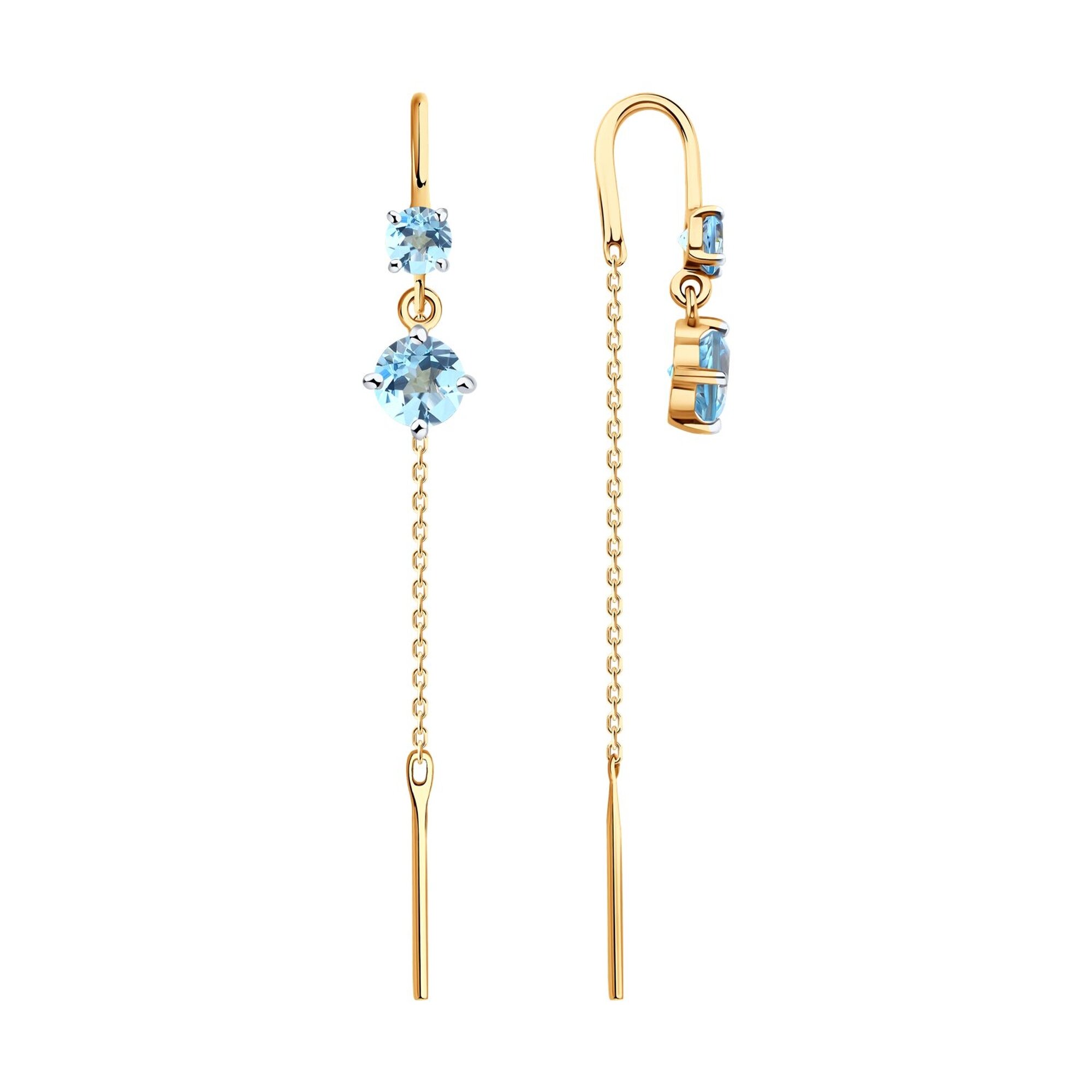 Серьги цепочки, красное золото, 585 проба, топаз