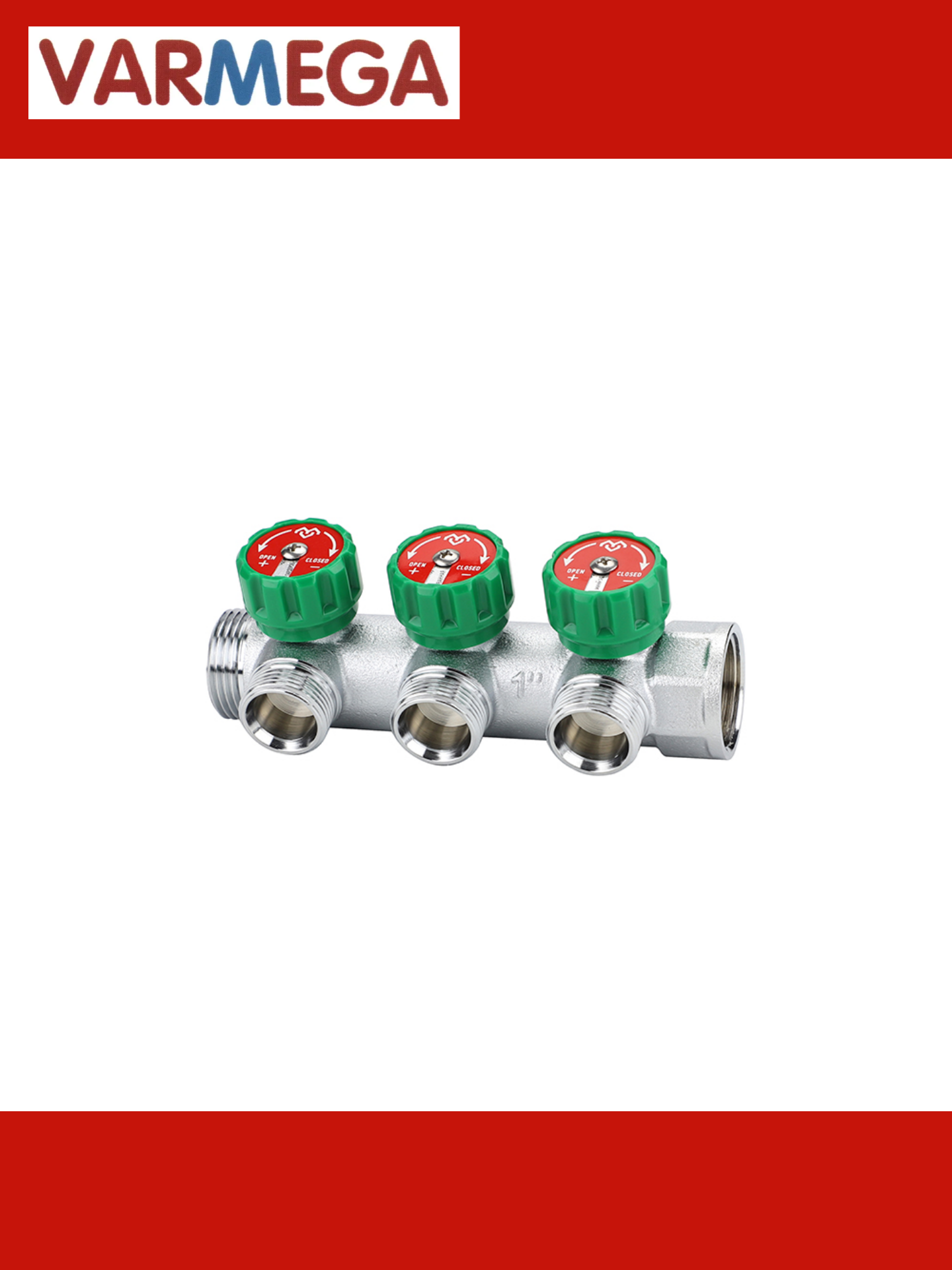 Коллектор регулирующий Varmega VM14603, 3/4", на 3 выхода 1/2", хромированный