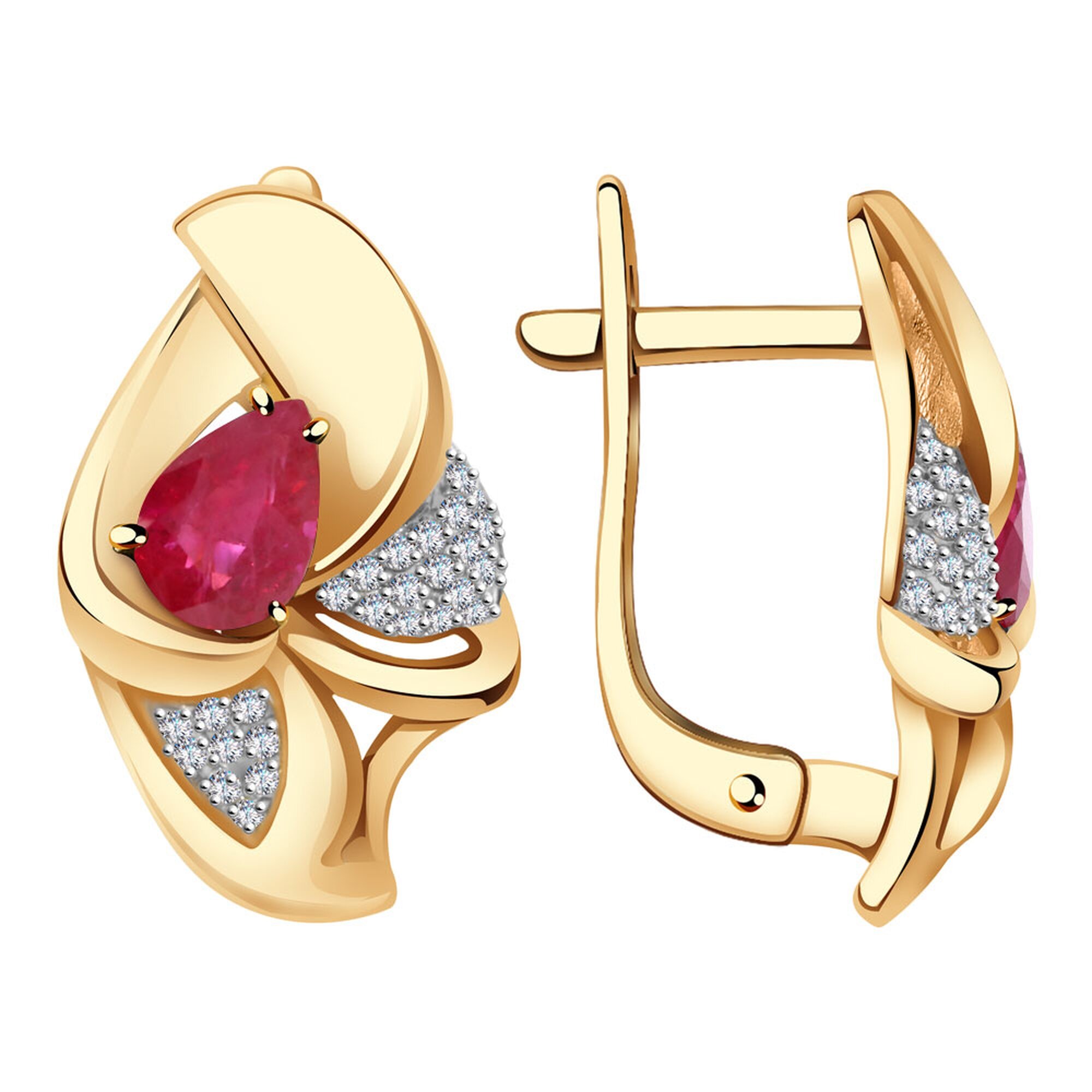 Серьги, красное золото, 585 проба, бриллиант, рубин