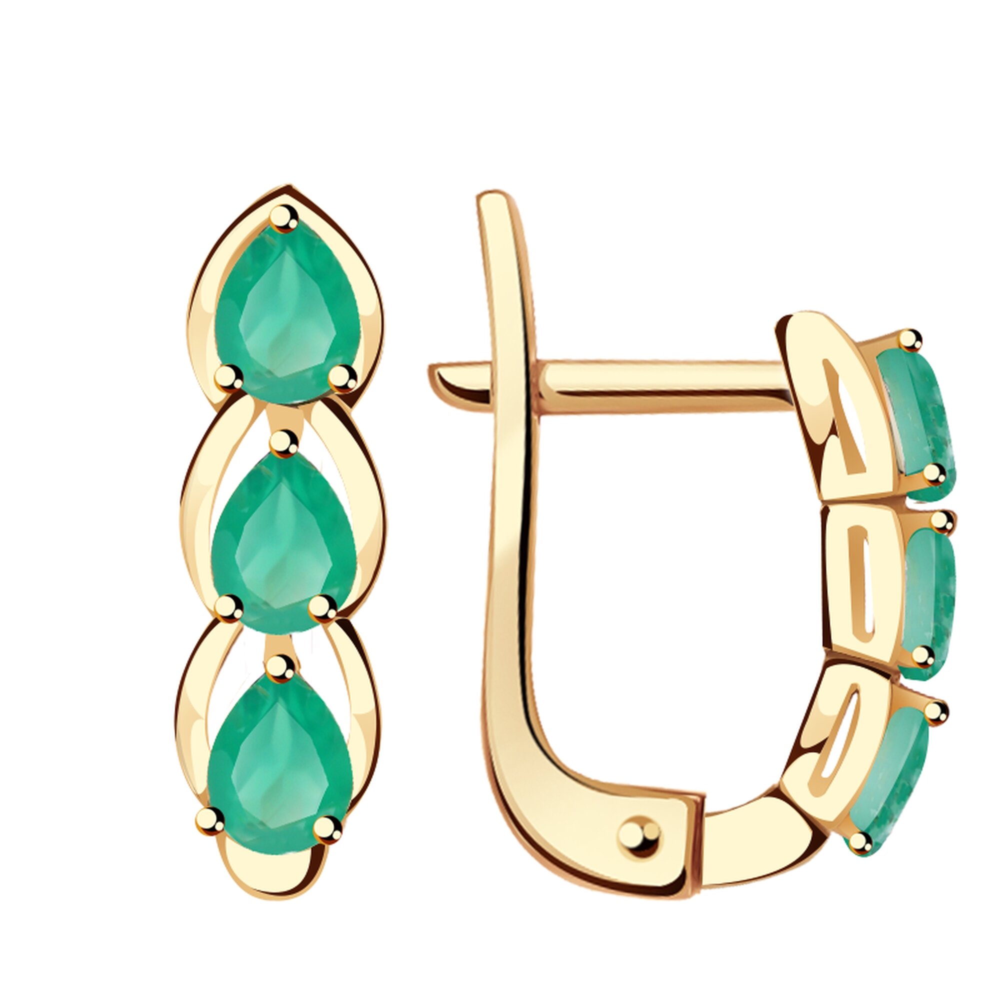 Серьги, красное золото, 585 проба, агат