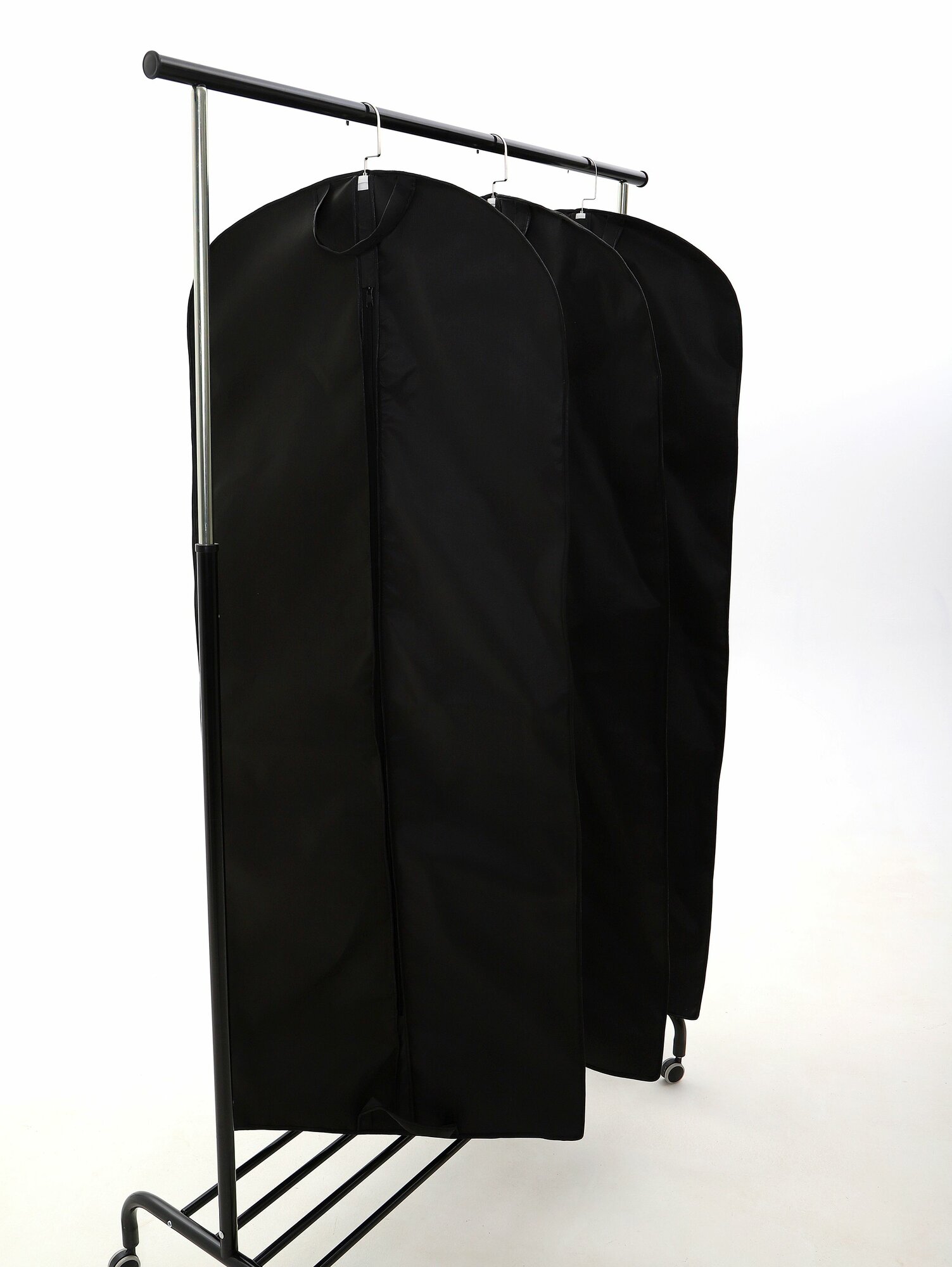 Чехол для одежды 150*60 см на молнии спанбонд черный набор 3 штуки