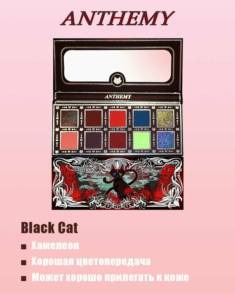 Палитра теней для век ANTHEMY, 6 матовых + 4 перламутровых, 8 г - Black Cat