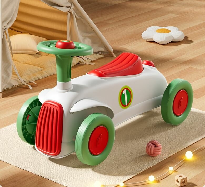 Машинка-каталка пушкар FREEPOSE, толокар, ретро-стиль, цвет: Бело-зеленый