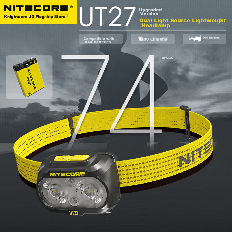 Налобный фонарь NITECORE UT27, желтый, для ночного бега, походов на открытом воздухе