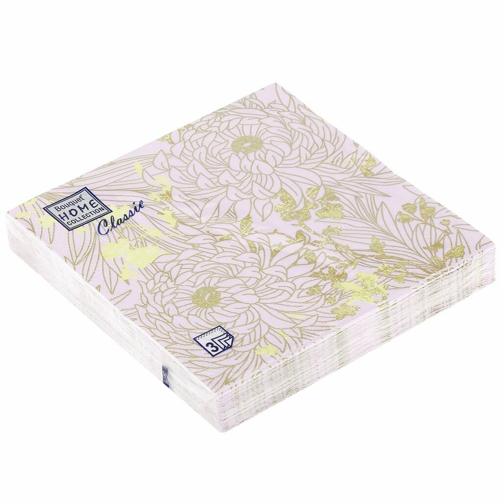 Салфетки ART BOUQUET "Home Collection Classic", Золотые цветы на сиреневом, бумажные, 33х33 см, трехслойные, 20 шт