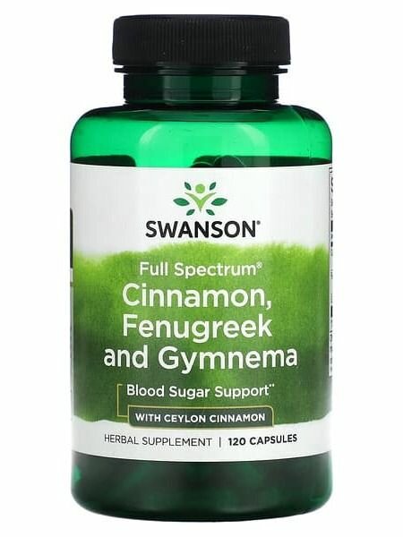 Корица полного спектра, пажитник и джимнема с цейлонской корицей, 120 капсул, Swanson