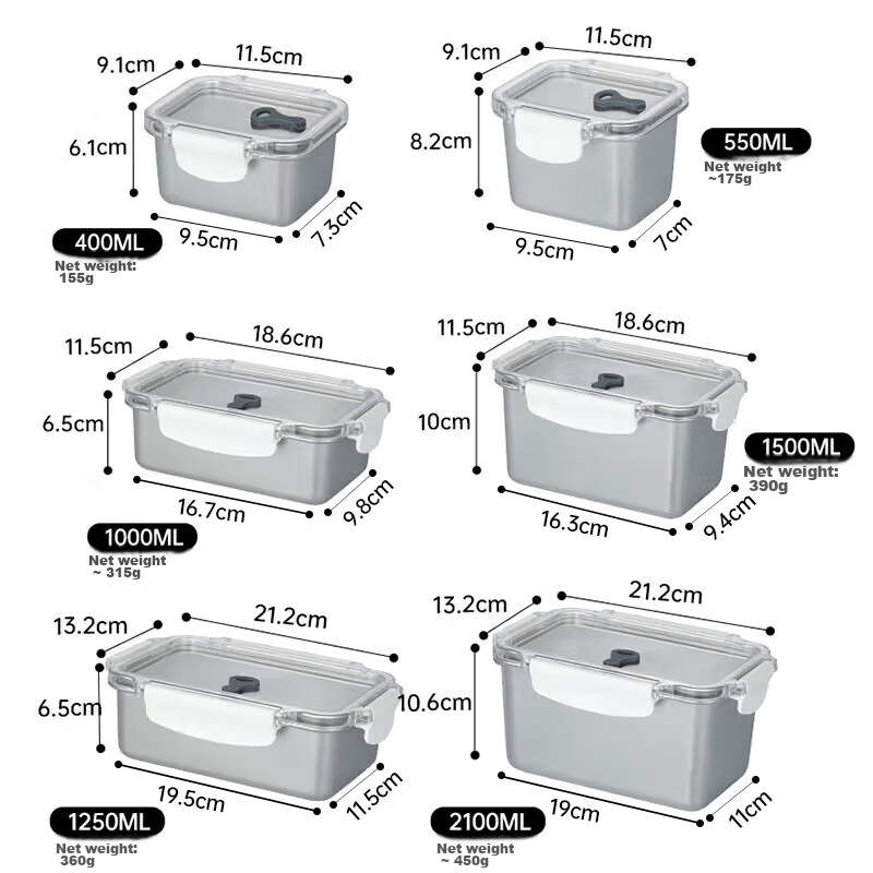 Meichun (Maxcook) 304 Stainless Steel Food Storage Container with Lid, Lunch Box, Bento Box, Refrigerator Sealed Storage Box, 1000ml, MCFT9516