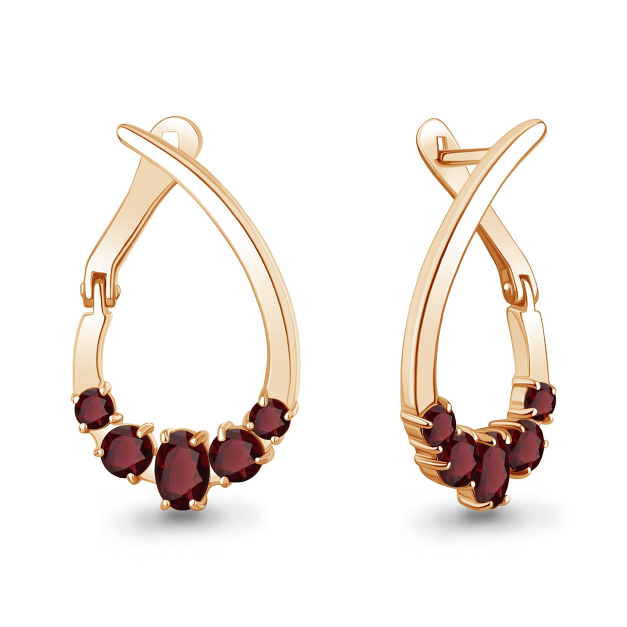 Серьги, серебро, 925 проба, золочение, гранат