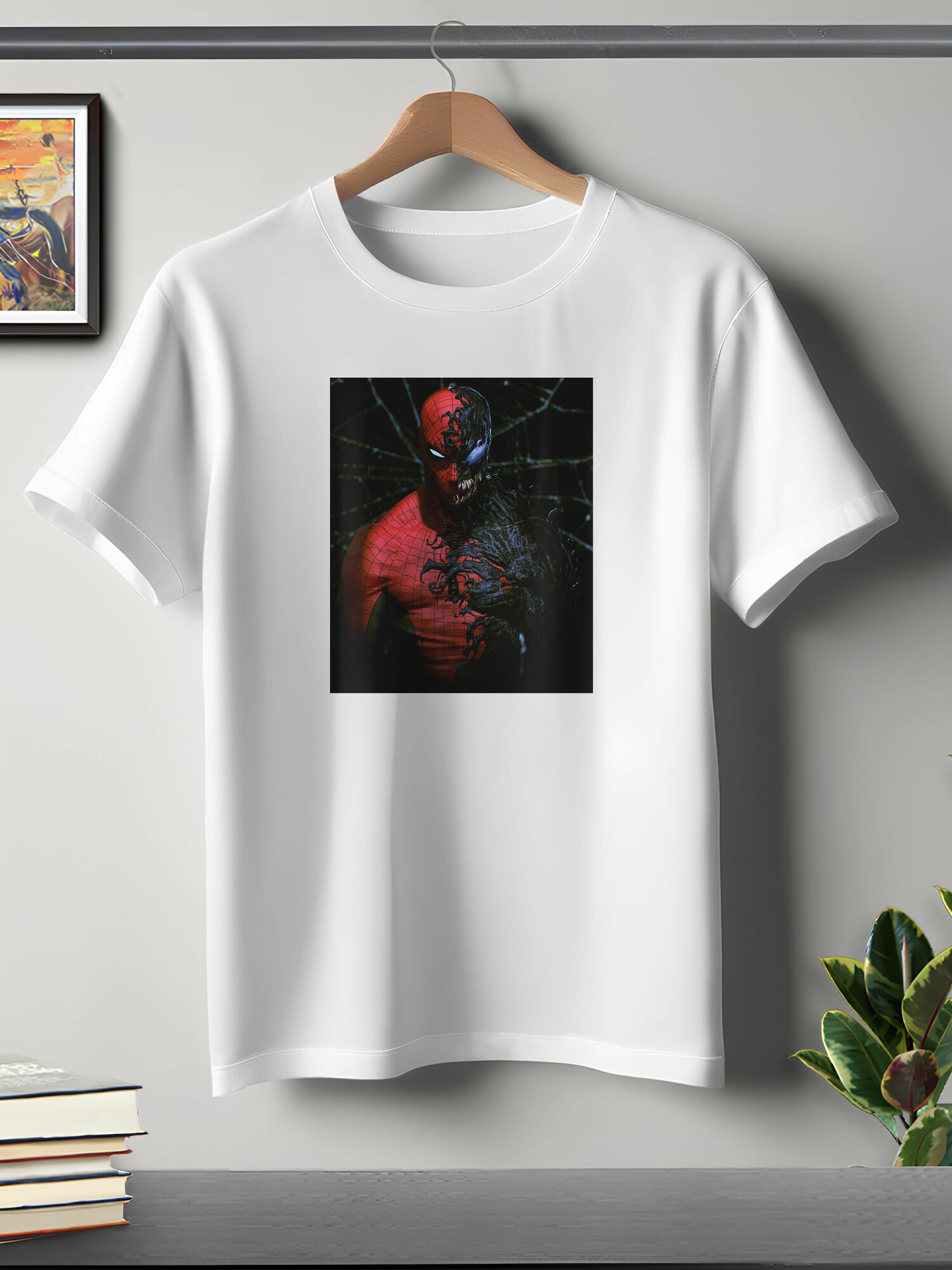 Футболка  Детская ONEQ 116 (6-7) размер с принтом Человек Паук, белая