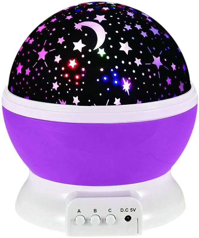 Проектор - ночник "Звёздное небо", 6 цветов свечения, работает от сети, батареек и USB, размер 13 х 14,5 см, цвет фиолетовый