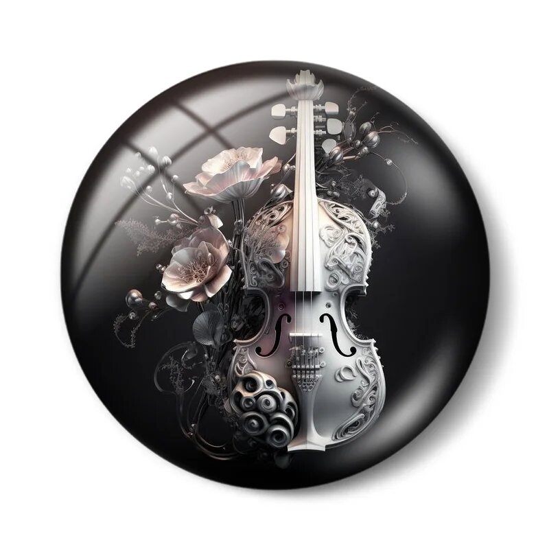 Стеклянные кабошоны для бижутерии, винтажная скрипка с акварелью и розой, Черный, 25 мм, BG1080-03