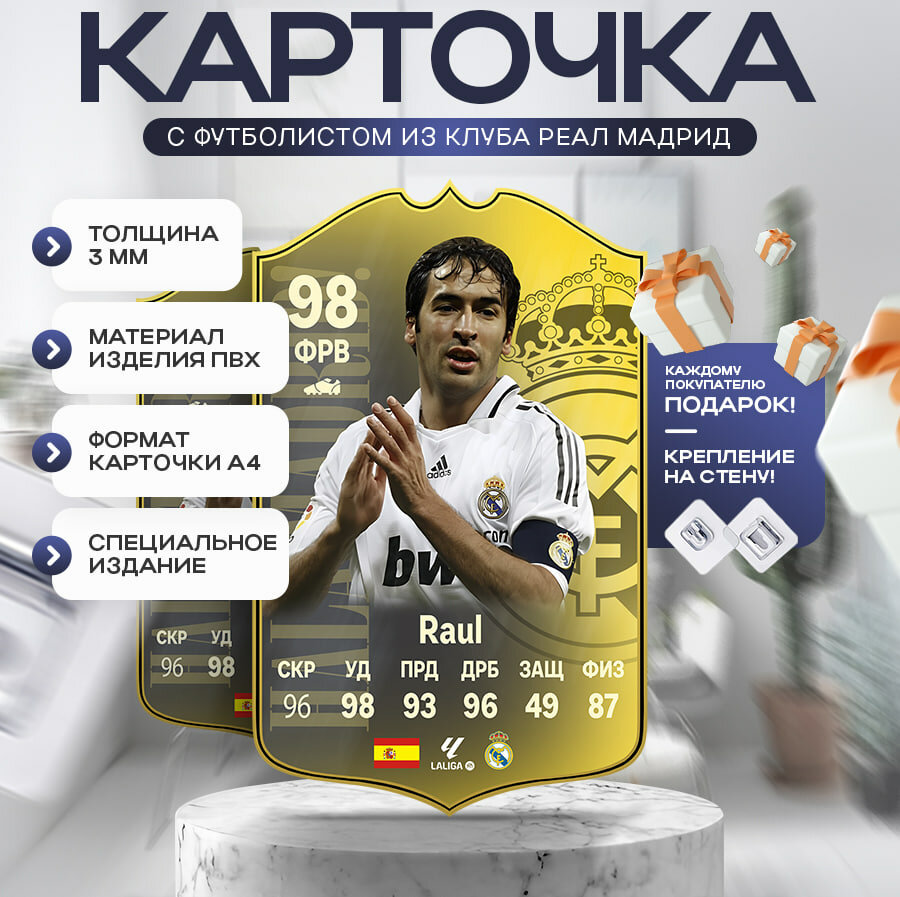 Клубная футбольная карточка Рауль Реал Мадрид 98 А4