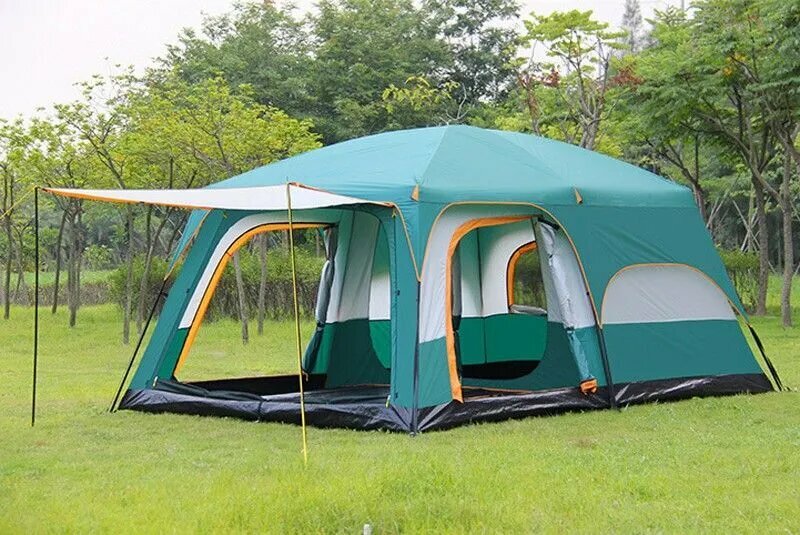 Палатка Natural Camping 096, 12 мест, внешний каркас, 2 слоя, зелено-бирюзовая