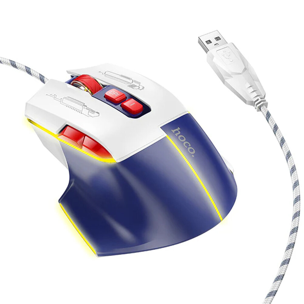Hoco Мышь проводная HOCO GM31 Overlord luminous gaming wired mouse white blue