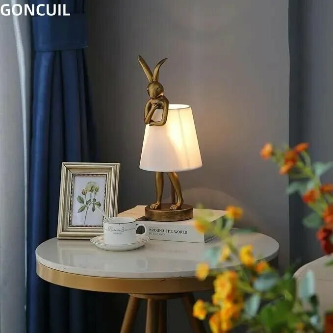 Настольная лампа Кролик, настольный светильник с абажуром, прикроватная лампа
