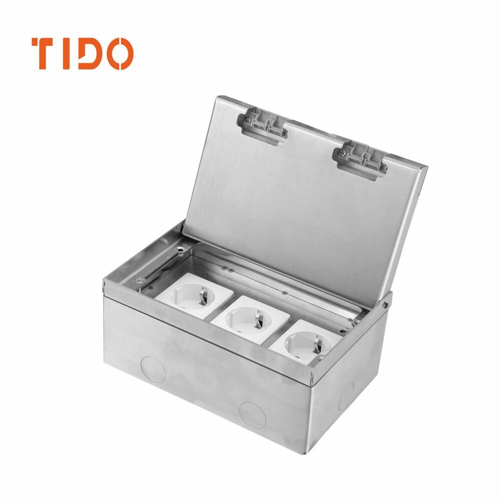 Розетки в пол (люк в пол), Люк под паркет и керамогранит на 3 розетки (в комплекте), Сталь