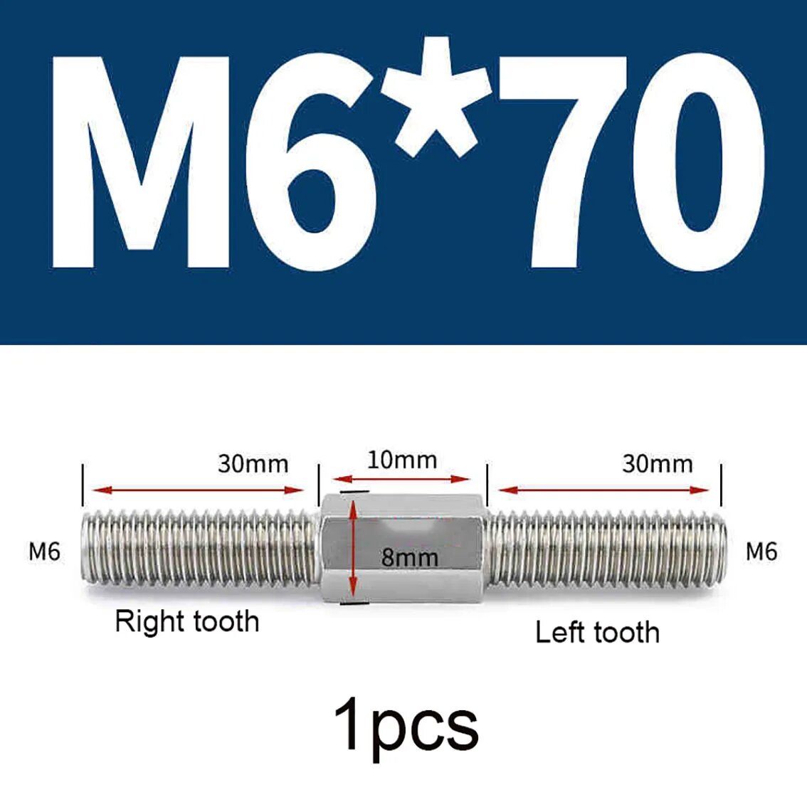 Стержни с двойной резьбой M4-M16 из нержавеющей стали 304 M6x70mm-1pcs