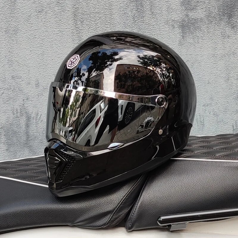 Мотоциклетный шлем ORZ в стиле ретро, американский Круизный полный шлем, мотоциклетный шлем с свободными полями Черный, L, 18