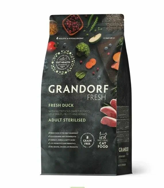 Сухой корм для кошек Grandorf Fresh Cat Sterilised Duck&Sweet Potato утка батат 2 кг